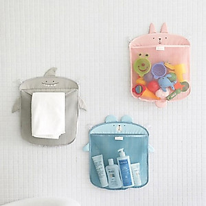 Bath Toy Organizer Cute Baby Hanging Mesh Net Cartoon Tub Toy Storage Large Size and Quick Dry Bathtub Toy Holder (Blue)