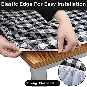 Outdoor Picnic Table Covers with Bench Covers Set - Waterproof/Elastic/Easy to Fitted for Camping/Tablecloth/Patio/Garden- (Black and White 3pcs )