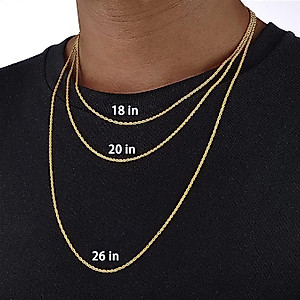 Andsion Solid 18k Gold Plated Necklace Over Rope Chain for Men，1.5MM Dainty Shiny Sturdy Women's Upgraded Lobster Clasp Rope Chain Necklace Italian Quality 20 Inch Choker Length