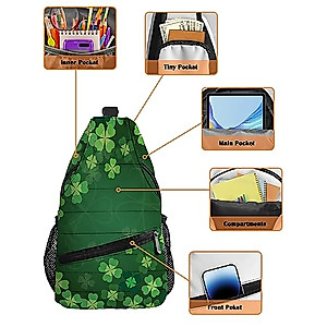 Sling Backpack, Saint Patrick'S Day Clover Green Leaf Waterproof Lightweight Small Sling Bag, Travel Chest Bag Crossbody Shoulder Bag Hiking Daypack for Women Men