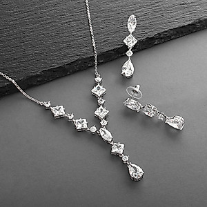 Mariell Cubic Zirconia Necklace & Earrings Bridal Jewelry Set, CZ Crystal Statement Necklace Set for Weddings, Formal Events, Mother of The Bride