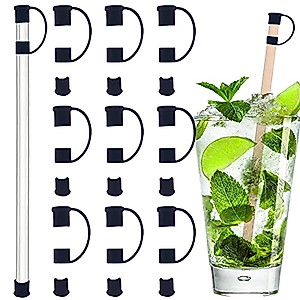 JpGdn 24pcs/pack 10mm Silicone Straw Tips Covers Cap Topper Black for 9-10mm Big large Wide Reusable or Stainless steel Straw or Stanley Cups Food Grade Dust-Proof Straw Plugs Home Kitchen Accessories