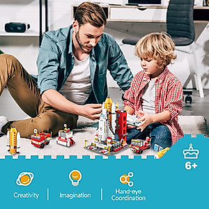 Nimpark Space Exploration Shuttle Building Set - Compatible with Major Brands, 6-in-1 Aerospace MOC Model Toys with Launch Control Center for 6 7 8 9 10 11 12 Year Old Kids, Boys & Girls (1000 Pcs)