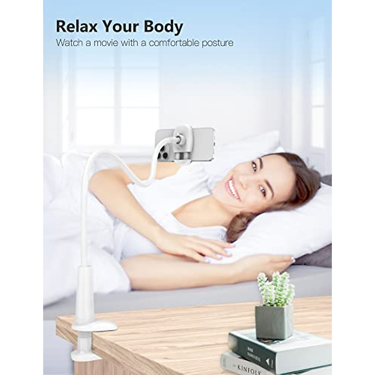 Tryone Gooseneck Phone Holder Stand for Bed Flexible Arm Adjustable Cell Phones Mount Clamp on Desk Bedframe Compatible with iPhone 14 Pro Max 13 12 11 X SE Series/Samsung S22 or Other 4"-7" Devices