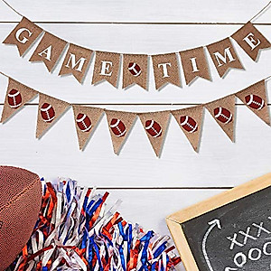 2 Pieces Football Game Time Banner Football Bunting Banner Sports Burlap Banner Rustic Football Decoration for Football Theme Baby Shower Gender Reveal Party