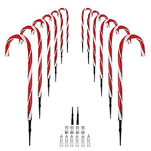 walsport Christmas Candy Cane Pathway Lights Markers Holiday Walkway Lights Outdoor Ornaments Garden Stakes Set of 12 for Yard Lawn Xmas Outside Decorations