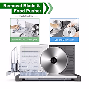 Foldable Electric Meat Slicer Machine, SASA ROCOO Home Use Food Slicer, 0-18mm Adjustable Slice Thickness,Removable Stainless Steel Blade,Detachable Design,Safe Child Lock Protection-Silver