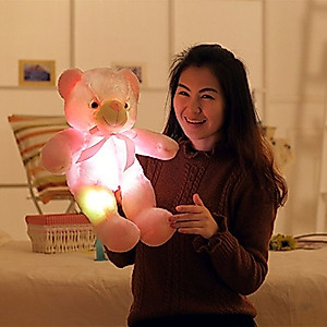 elfishgo Creative Light Up LED Inductive Teddy Bear Stuffed Animals Plush Toy Colorful Glowing Teddy Bear, 20- Inch(Pink)