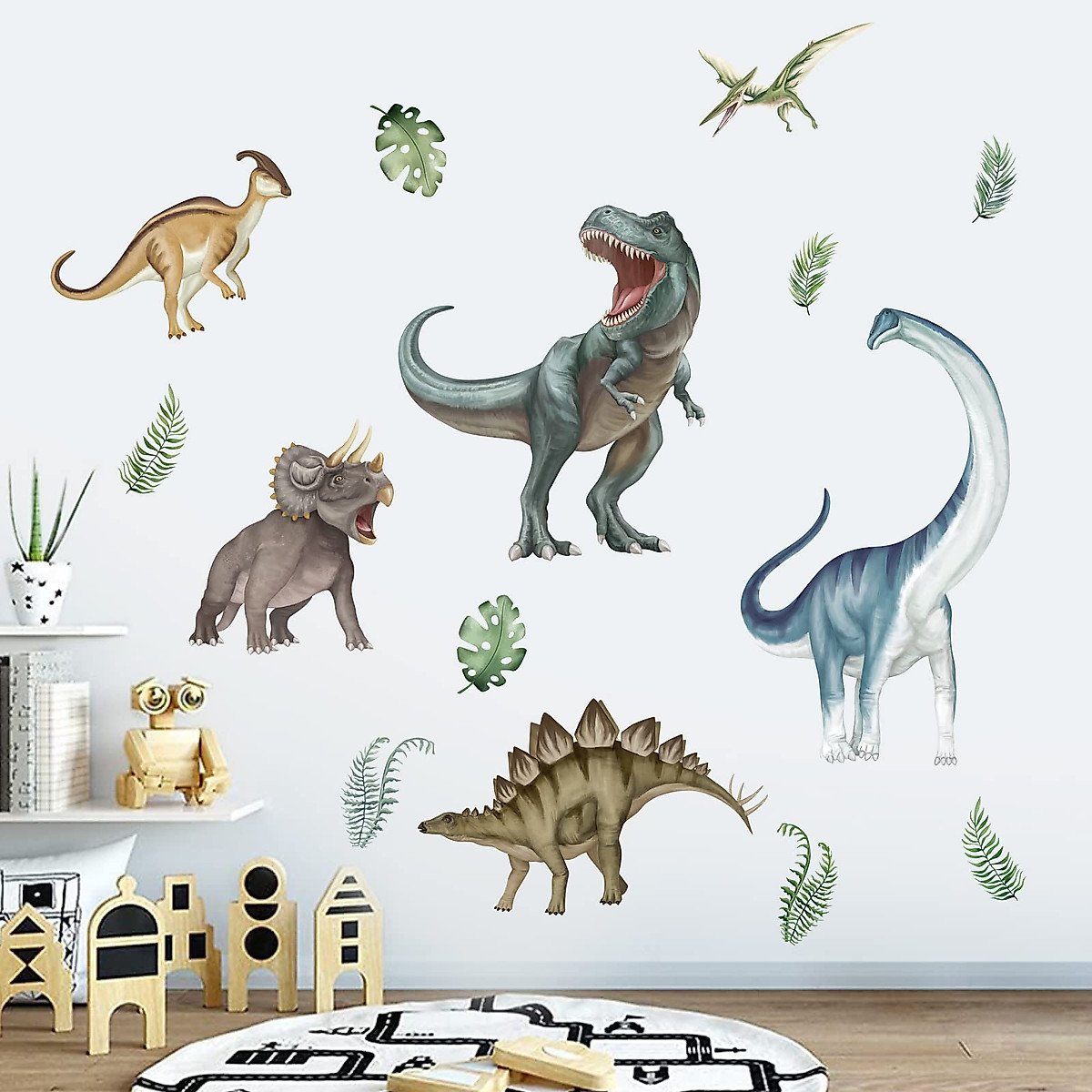 decalmile Watercolor Dinosaur Wall Decals Kids Wall Stickers Baby Nursery Children Bedroom Wall Decor