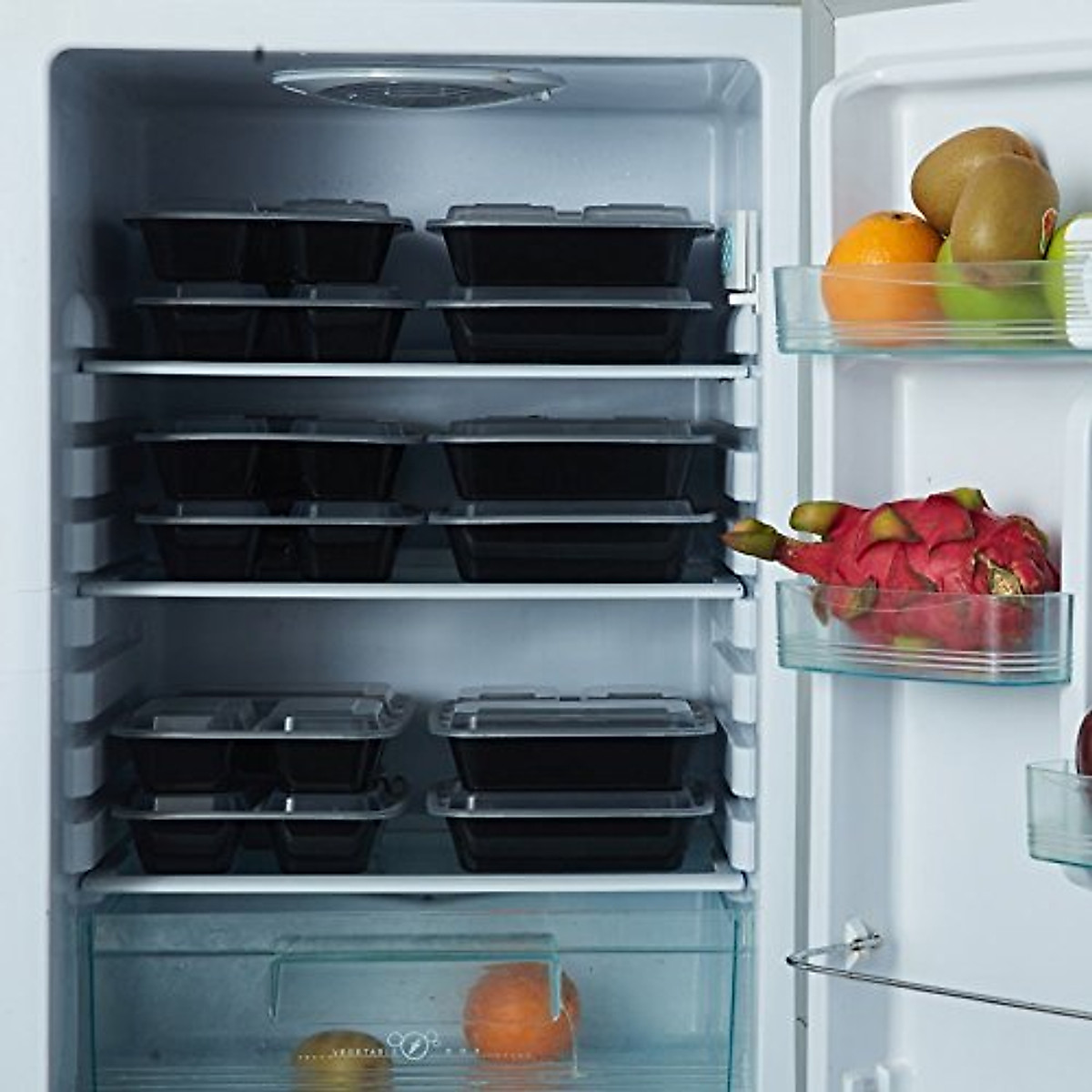 Nutribox [15 pack] 32oz 3 Compartment Meal Prep Containers with Lids - Bento Box - Durable Plastic Reusable Food Storage Containers - Stackable, Reusable, Microwaveable & Dishwasher Safe