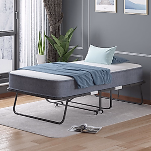 Mjkone Folding Bed with 4 Inch Memory Foam Mattress, Single Rollaway Bed for Guests, Space Saving Portable Bed with Lockable Wheels, Easy Assembly & Moving, 75 x 31 (Standard)
