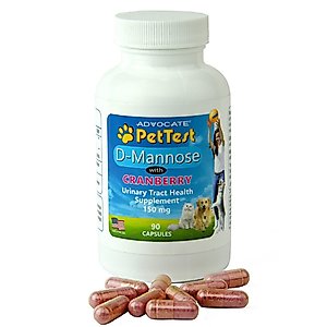 Pet Supplies D Mannose with Cranberry for Dogs and Cats UTI Urinary Tract Support Prevents and Eliminates Bad Bacteria - Bladder Kidney Supplement for Pets by Advocate PetTest (90 Count)