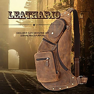Leathario Men's Leather Sling Bag Chest Bag For Men Genuine Leather Crossbody Shoulder Bag Small Backpack For Works Casual