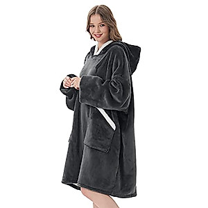 Qeils Oversized Wearable Blanket Hoodie | Hooded Blanket Sweatshirt with Deep Pockets, Cozy Warm Fleece Sherpa Blanket,Gifts for Adults Mom Wife Girlfriend Men (Black, Adult)