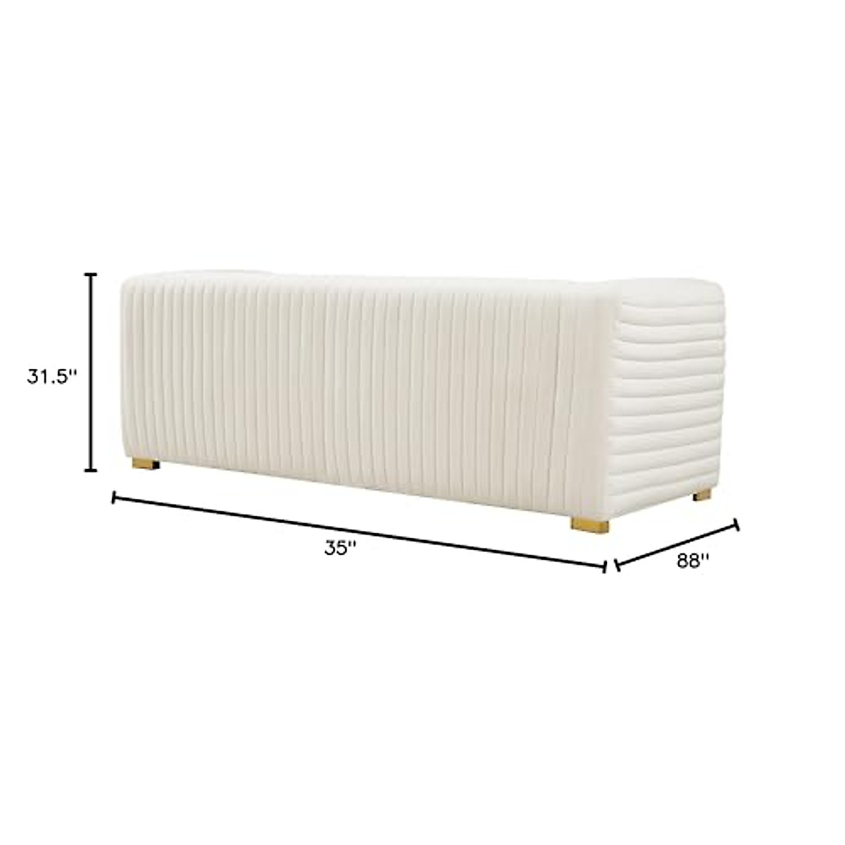 Meridian Furniture 640Cream-S Ravish Collection Modern | Contemporary Velvet Upholstered Sofa with Deep Channel Tufting + Both Gold & Chrome Legs Included