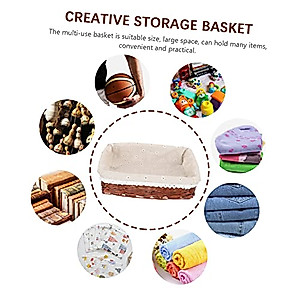 Zerodeko Storage Woven Basket Wicker Baskets Storage Baskets for Shelves Rectangular Wicker Basket Bathroom Baskets for Woven Rattan Storage Tray Garbage can Cotton Linen Toilet Paper