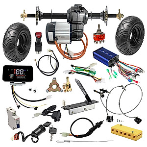 YC Yier Rear Differential Axle Kit 72V 1500W Electric Motor Controller Brake 13x5.00-6 Wheels Tires DIY Parts For Go Kart Golf Cart ATV Quad Buggy Trike Tricycle 4 Wheeler Dolly Lawn Mower (40" Axle)