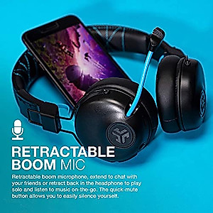 JLab Audio Play Gaming Wireless Headset | 22+ Hour Bluetooth 5 Playtime 60ms Super-Low Latency for Mobile Gameplay | Retractable Boom Mic | AUX Gaming Cord Compatible with Gaming Consoles (Renewed)
