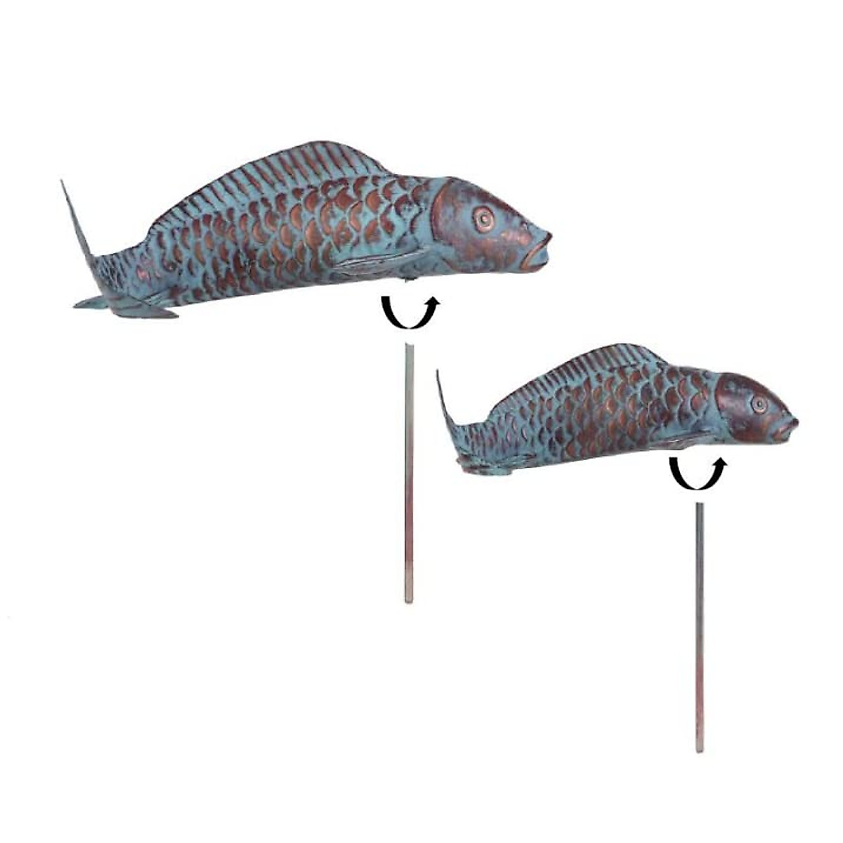 Garden Sculptures & Statues, Garden Statues, Koi Fish Decor, Antique Outdoor Statue Ornament, Metal Copper Garden Art, Set of 2 Fish Sculpture for Outdoors, Patio, Yard, Lawn, Pond and Home Decoration