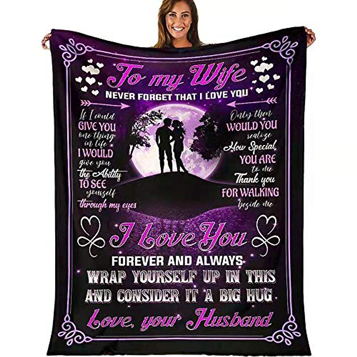 Aizhuang Personalized to My Wife Blanket from Husband, Cozy Super Soft Plush Fleece Throw Blanket with Quotes, for Birthday, Anniversary and Valentine's Day (60x80 inches)