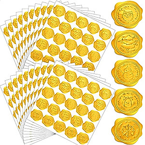 500 Pieces Christmas Envelope Seal Stickers Santa Embossed Wax Label Self Adhesive Seals Snowflake Santa Claus Stickers for Christmas Wedding Card Box Envelope(Gold)
