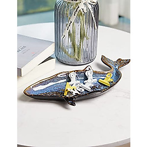 SEINHIJO Cearmic Candy Dish Cookie Plates Nuts Bowl Jewelry Tray Dolphin Gifts Sculpture Home Decor 11.5 inch