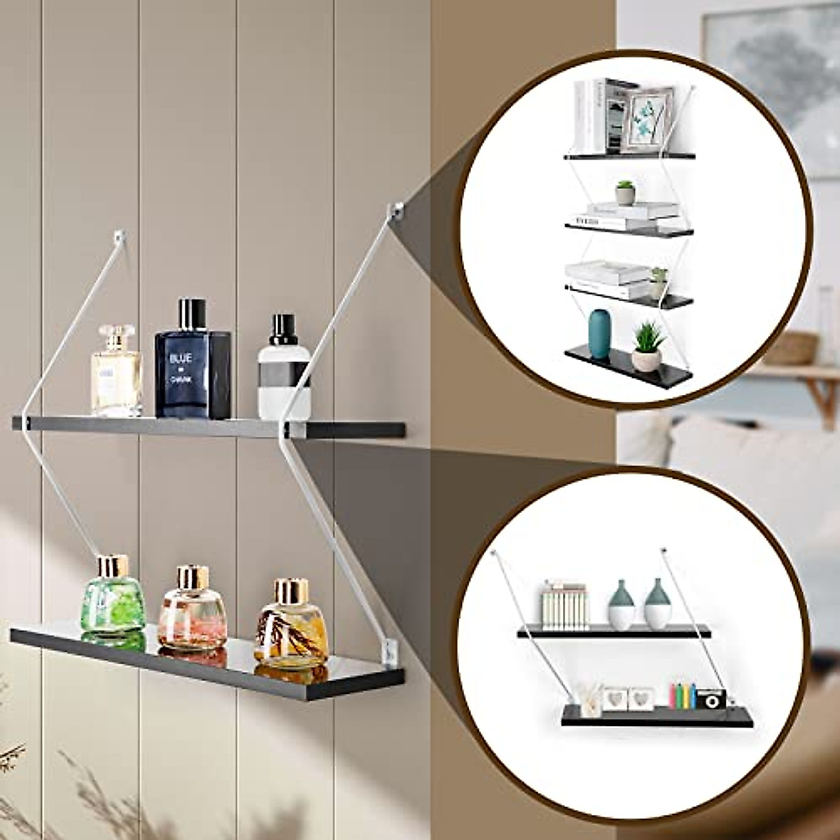 HBHJUAO Floating Shelves Set of 2,Wall Shelf with Metal Brackets Floating Bookshelf Wall Mounted Storage Shelves for Bathroom,Living Room Black