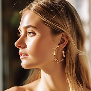 JENSVOIR Gold Hoop Earrings for Women - Large Gold Plated Butterfly Earrings Trendy, Big Hypoallergenic Gold Hoop Earrings for Everyday (Butterfly-1)