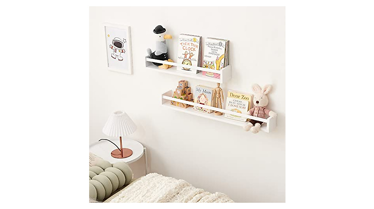 Stunning White Oak Floating Nursery Shelves - TRWISWDC