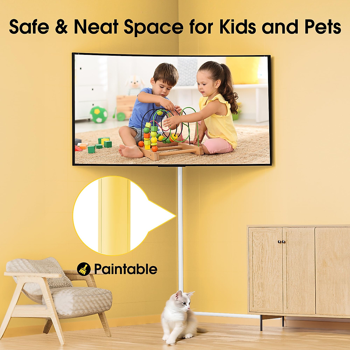 Delamu Corner Cable Concealer, Large Corner Cord Hider Wall Cable Hider, Paintable Wire Covers for Cords, Corner Cord Covers for Wires on Wall, Floor, Baseboard, Ceiling, 0.9in W 0.9in H 94.2in L