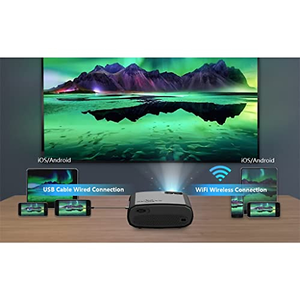 ZLXDP V50 Portable 5g WiFi Projector Mini Smart Real 1080p Full Movie Proyector 200'' Large Screen Led Bluetooth Projectors (Color : E)