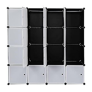 Kopokd Maximize Home Organization with Stackable Modular Shelving Closet Organizer - Plastic Storage Cubes with Hanging Rod and Wardrobe Cabinet Plus White Doors and Black Panels