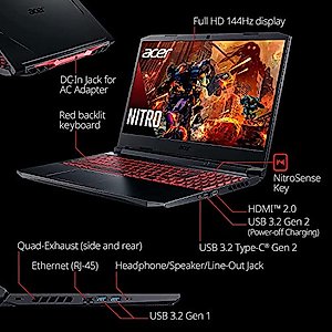 acer Nitro 5 Gaming Laptop, 15.6" FHD 144Hz IPS Display, Intel Core i5-10300H Processor, GeForce RTX 3050 Laptop Graphics, 32GB DDR4, 1TB NVMe SSD, Intel Wi-Fi 6, Backlit Keyboard, Windows 10