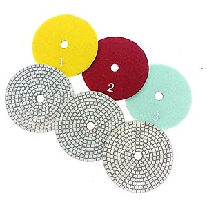 ComeFloor 4 Inch Wet/Dry 3 Step Diamond Polishing Pads for Granite Marble Concrete Stone, Step 1-3 Hook and Loop Backing
