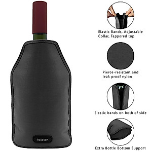 Pallesen Portable Wine Cooler Sleeve - Reusable Bottle Chiller Keeps Red, White & Champagne Cool for 750ml Standard Size Bottles (Black)