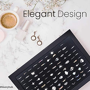 Ring Organizer Box with Transparent Lid ~ Ring Holder Showcase for Store Display, Jewelry Show & Home ~ Jewelry Tray Organizer for Rings, Studs & Earrings (Black)