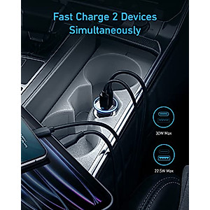 USB C Car Charger Adapter, Anker 52.5W Cigarette Lighter USB Charger, 323 Anker Car Charger with 30W PowerIQ 3.0 Fast Charging Cable for iPhone 15/15 Pro Max, 14/13/12 Series, Galaxy S23/22, Pixel