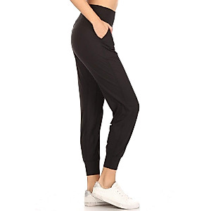 Leggings Depot ActiveFlex Jogger Yoga Pants with Pockets (Full Length, Black, Medium)
