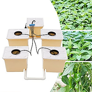 Hydroponics Grow System, Deep Water Culture, Recirculating Drip Garden System W/Submerged Pump Complete Hydroponic Buckets Kit for Plants (5 Bucket)