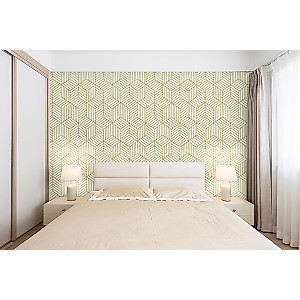 CiCiwind Peel and Stick Wallpaper Gold and Beige Contact Paper Geometric Striped Hexagon Wallpaper Removable Self Adhesive WallPaper Waterproof Vinyl Paper for Cabinets Shelf Drawer 15.7"x78.7"Upgrade