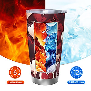 Tangopi Red Heart 20 oz Tumbler with Lid and Straw Insulated Travel Coffee Mug Reusable Spill Proof Coffee Cups Stainless Steel Water Bottle for Hot and Cold Drinks