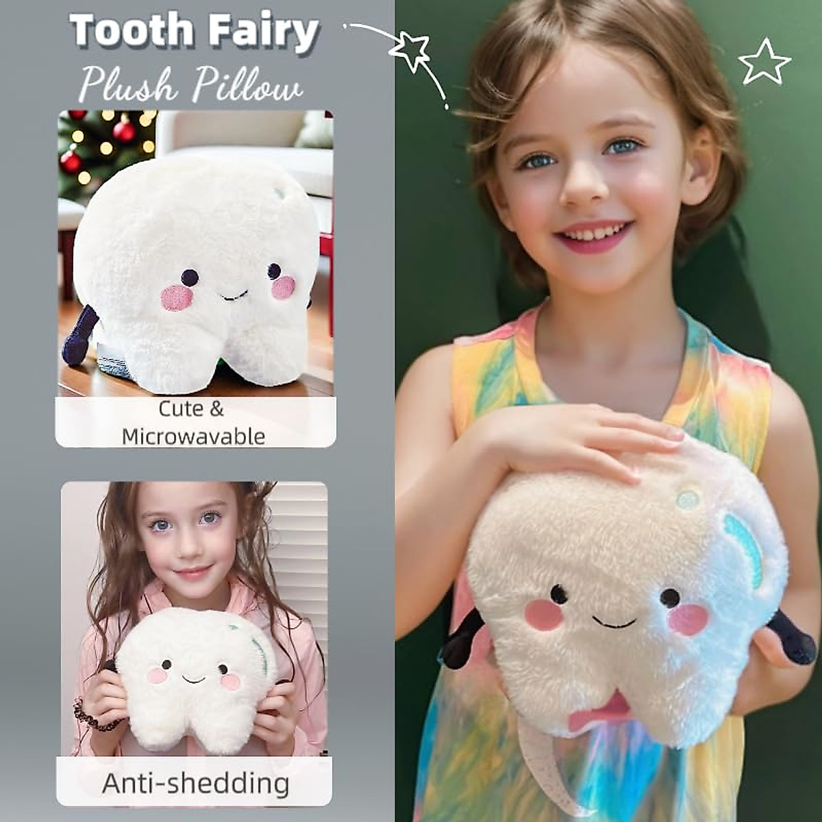 uoozii Non-Shedding 8" | 1lb Tooth Fairy Pillow, Microwavable & Weighted Plush Tooth Fairy Tooth Holder, Warm Tooth Fairy Gifts for Girls & Boys