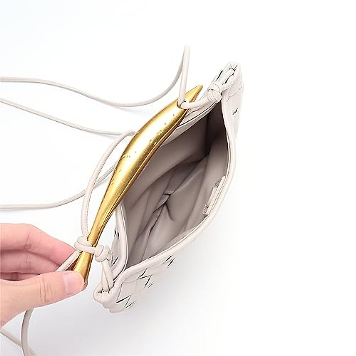 Woven Leather Hobe Dumpling Bag Dinner Handbag For Women Purse Hobo Bag Knotted Woven Summer Clutch Bag(Beige)