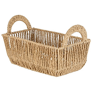 Simplify Small Shelf Storage Basket | Dimensions: 11.4"x 6.5"x4.5" | 2 Carry Handles | Vertical Weave Design | Paper Rope Material | Great for Living Spaces | Great For Storage and Display