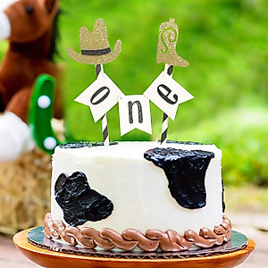 Western Cowboy Theme Birthday Cake Topper - Cowboy Party Supplies For Kids - Glitter Cowboy Hat 1st Birthday Cake Topper - Cowboy Baby Shower Cake Decor - Cowgirl Theme Cake Decorations - Wild West