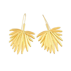 Palm Leaf Earrings for Women, Cute Coconut Tree Leaf Earrings for Womens, Tropical Palm Tree Leaf Dangle Earrings Hypoallergenic, Gold Leaf Statement Drop Earrings, Zinc, No Gemstone