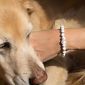 Natural Stone Paw Charm Bracelet (Dark Green) Lava Rock Mala Beads Elastic Bracelet Yoga Meditation Healing, Dog Puppy Cat Animal Paw Bracelet…