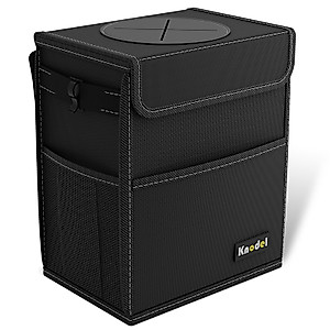 KNODEL Car Trash Can, Waterproof Garbage Can/Bag with Lid, 600D Leak-Proof Trash Bin, Car Trash Hanging (Medium, Black)