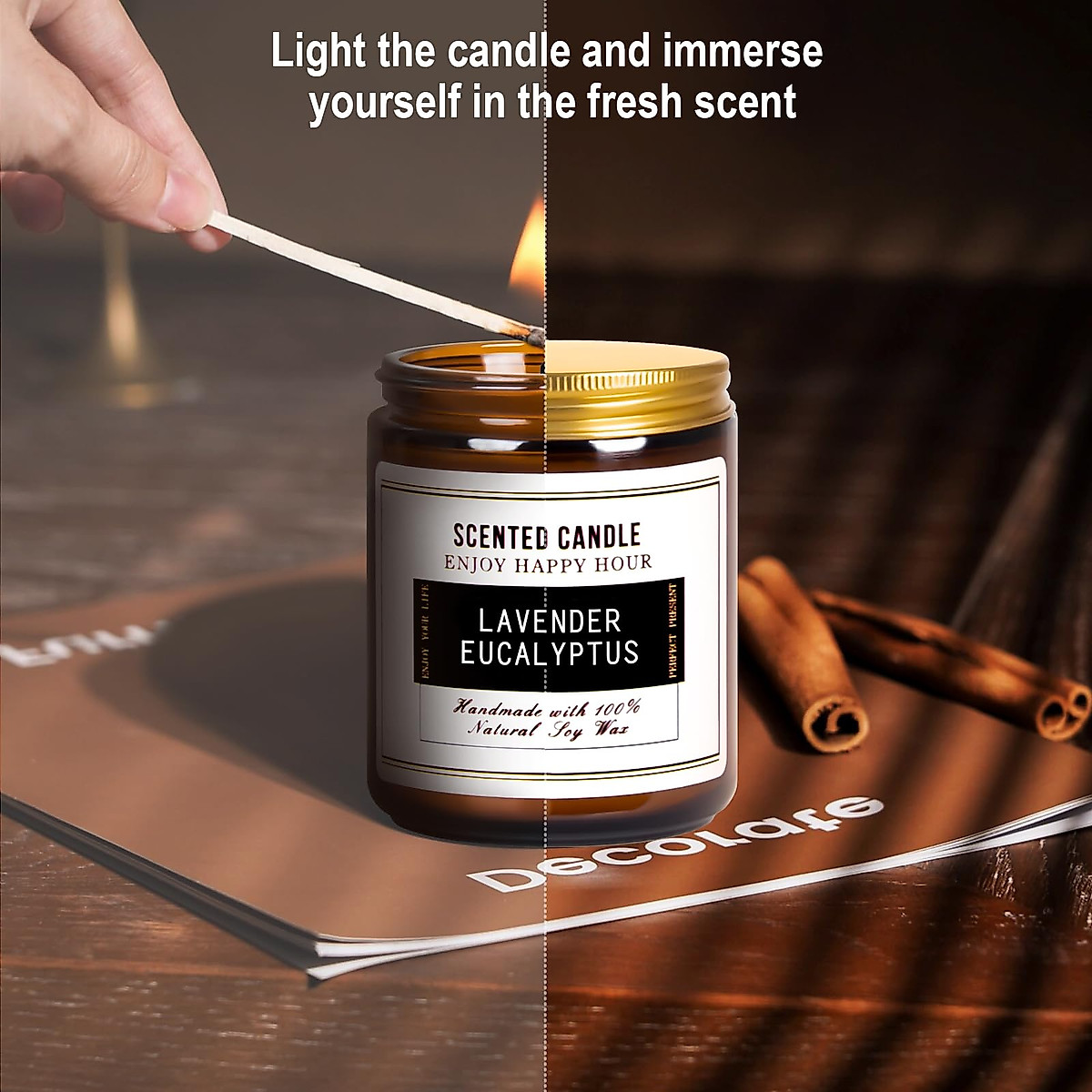 Premium Eucalyptus & Lavender Scented Candles - Soy Wax Candles | Aromatherapy Candles for Stress Relief, Meditation, Yoga, Relaxing, SPA | Natural Jar Candles for Home Men Women Office