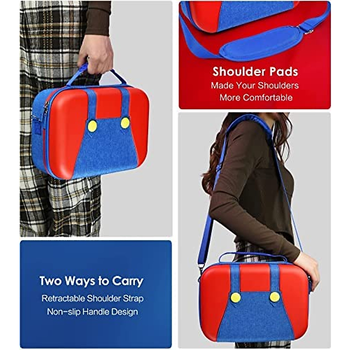 iVoler Carrying Storage Case for Nintendo Switch/Switch OLED Model,Portable Travel All Protective Hard Messenger Bag Soft Lining 18 Games for Switch Console Pro Controller & Accessories Red+Blue